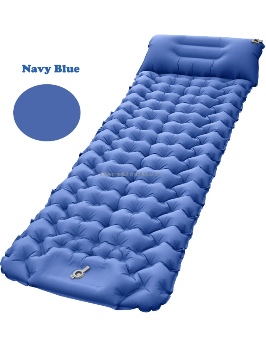 Коврик туристический, односпальный, с подушкой, встроенный насос, синий, 198 см x 86 см x 5 см