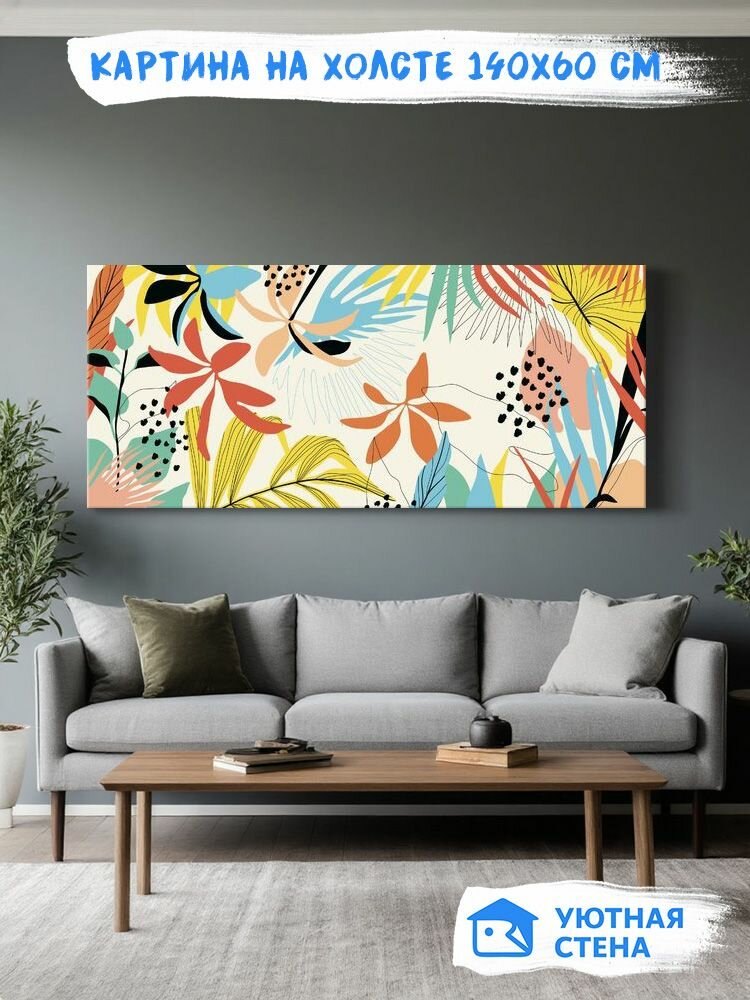 Картина на натуральном холсте Уютная стена "Сочные яркие листья" 140х60 см