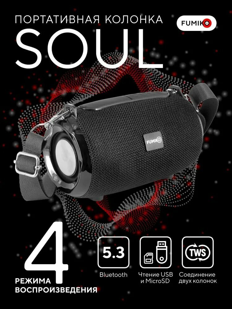 Портативная колонка FUMIKO SOUL, с FM-радио, Bluetooth 5.3, черная