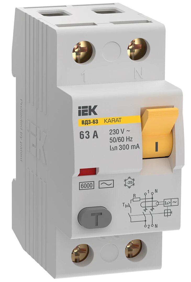 Выключатель дифференциального тока (УЗО) IEK KARAT (MDV20-2-063-300)