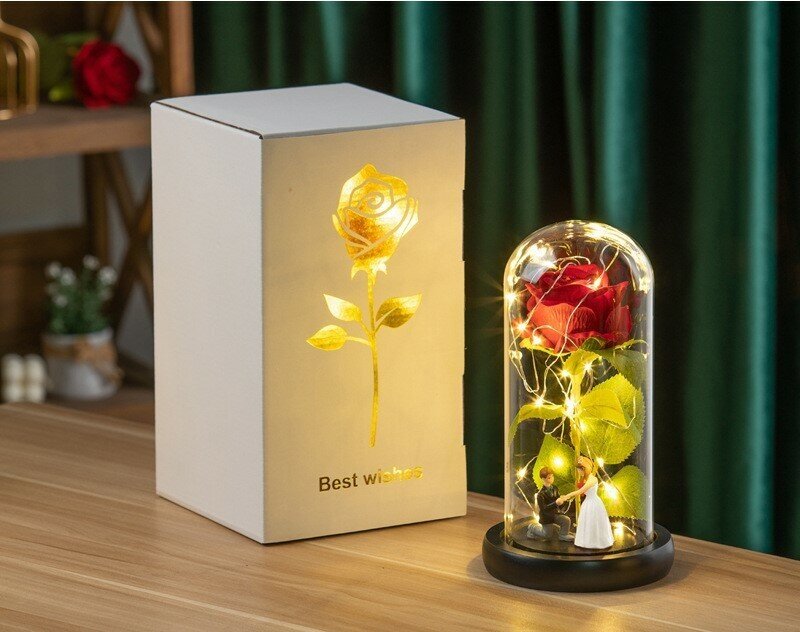 Светильник-ночник Роза за стеклом, LED, 3V, теплый свет, черный