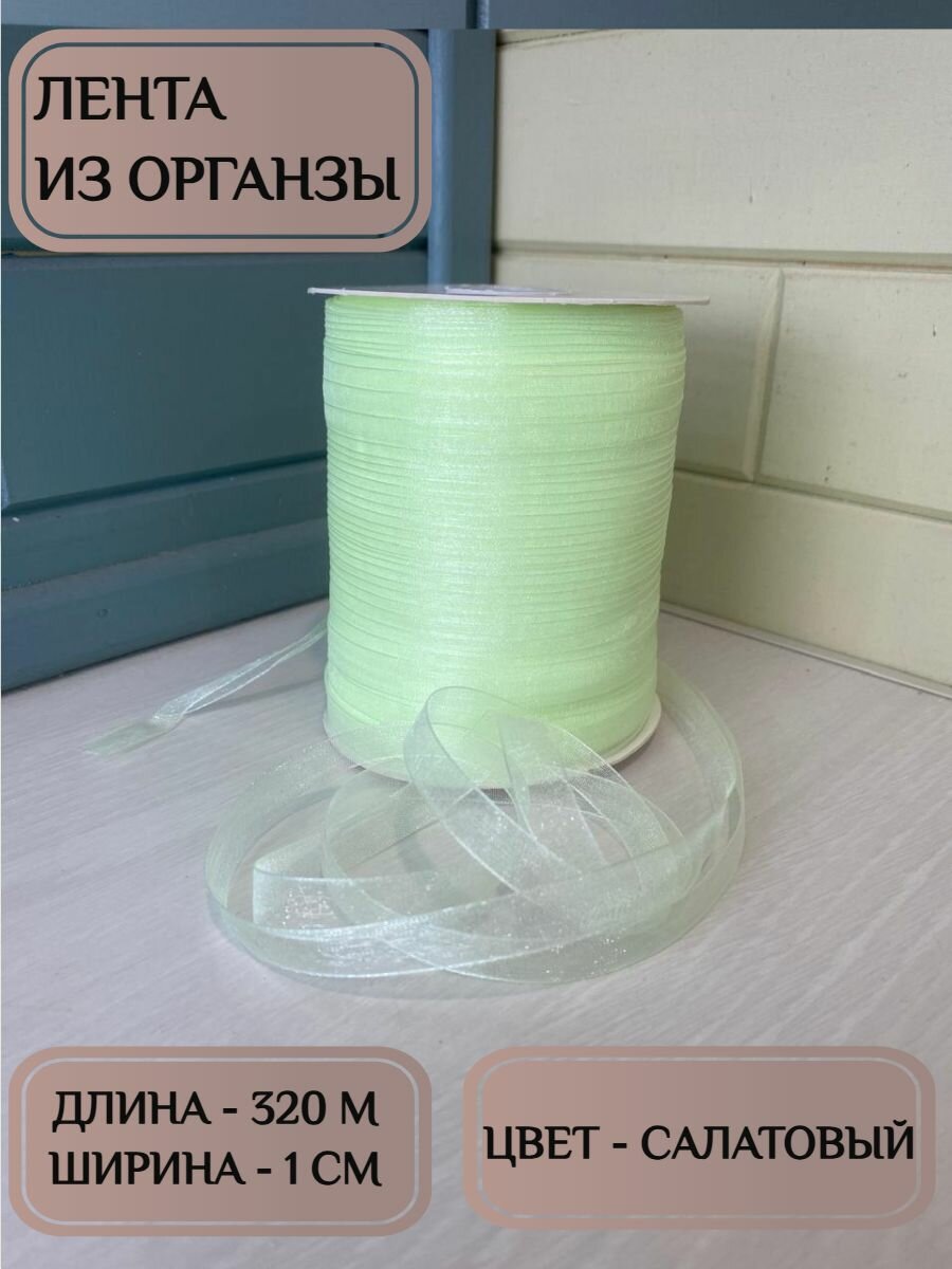 Лента для шаров декоративная, из органзы, ширина 1 см, светло-зелёная, в катушке