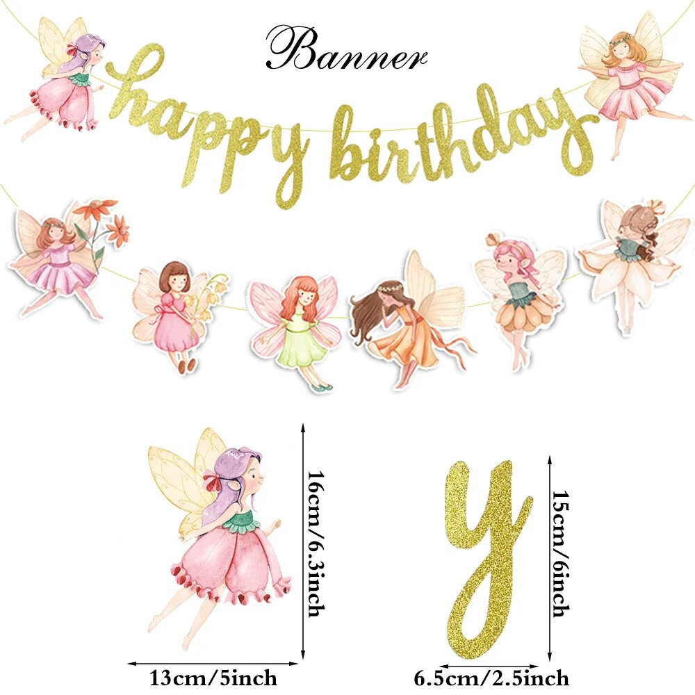 Цветочная фея, посуда, волшебная девушка, грибная тарелка для вечеринки, бумажный стаканчик, салфетка, украшение для торта, баннер, сказочное украшение для дня рождения