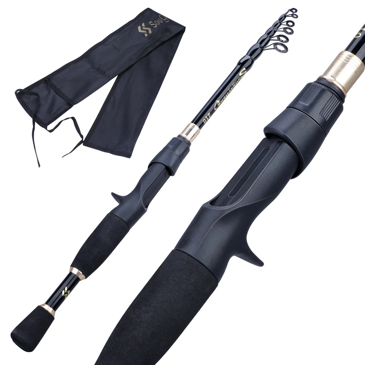 Сougayilang Телескопическая удочка из углеродного волокна 1.8-2.4м Черный, Black, 2.4M Spinning Rod