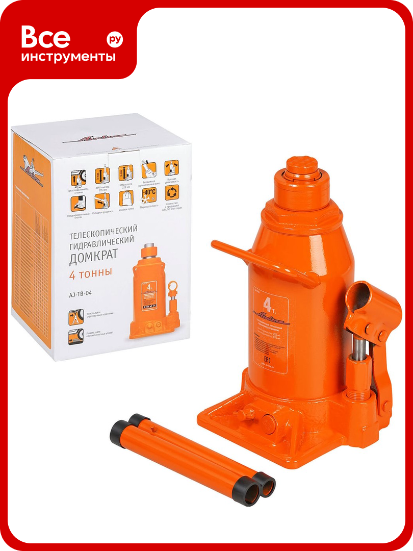 Телескопический домкрат Airline 4 т, в сумке, MIN - 229 мм, MAX - 535 мм AJ-TB-04
