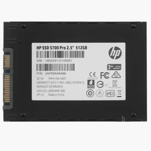 512 ГБ SSD 2.5" накопитель HP S700 Pro (2AP99AA) - SATA3 6.0 Гбит/с, чтение - 550 Мбайт/с, запись - 510 Мбайт/с, 3D NAND