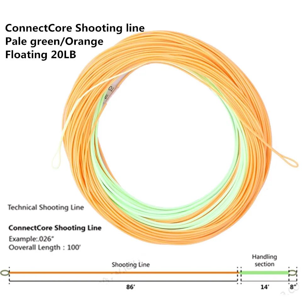 ConnectCore леска для нахлыста, 100ft, 20LB Green Orange