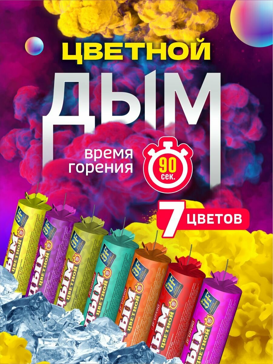Цветной дым ассорти для гендер пати и фотосессии 90 секунд 7 шт.