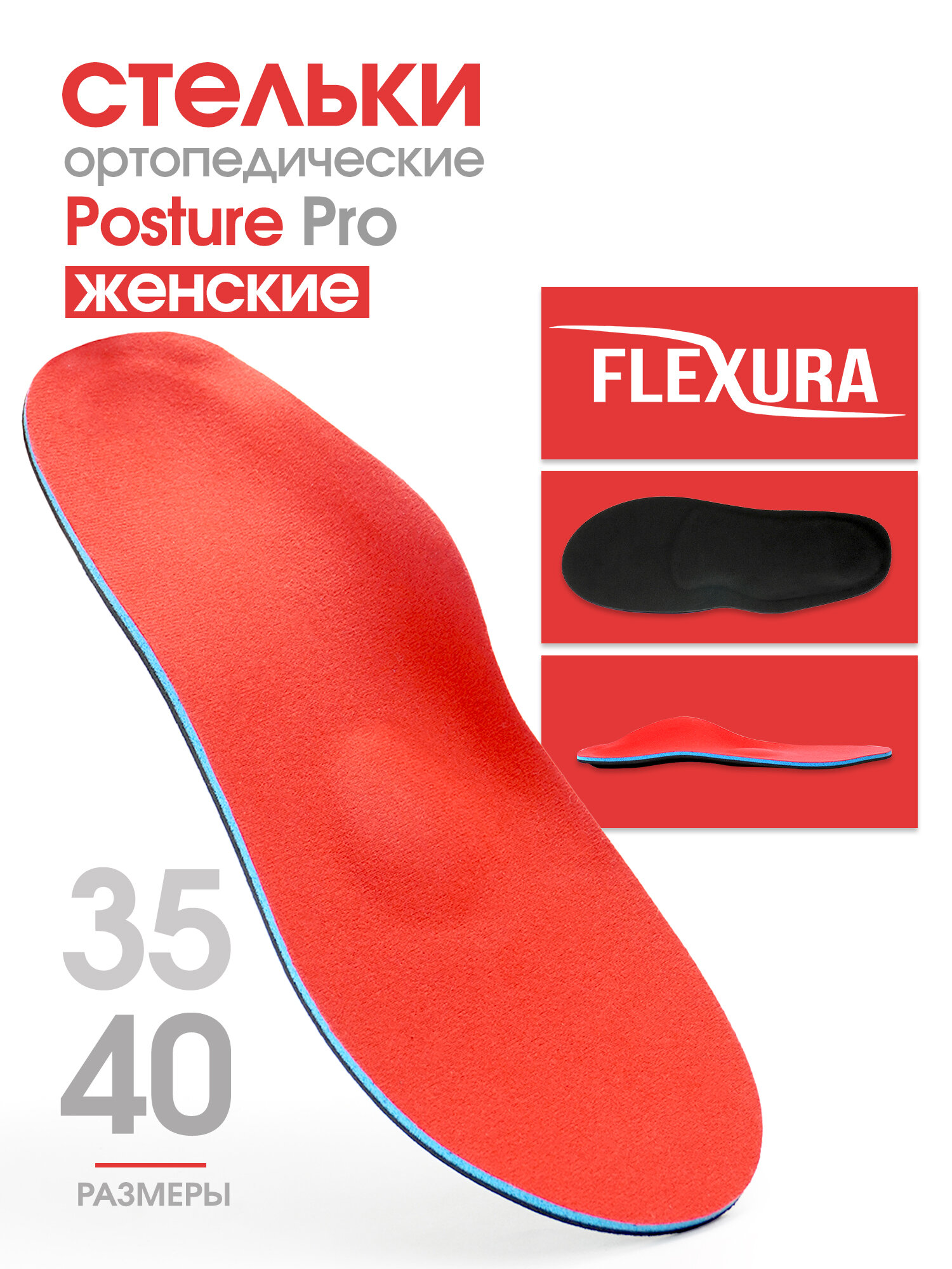 Стельки ортопедические Flexura 34-35 для спортивной обуви с антибактериальным эффектом