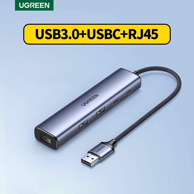 USB-Концентратор UGREEN 5-in-1 (55808), USB 3.0 , USB-C, RJ-45, Hub