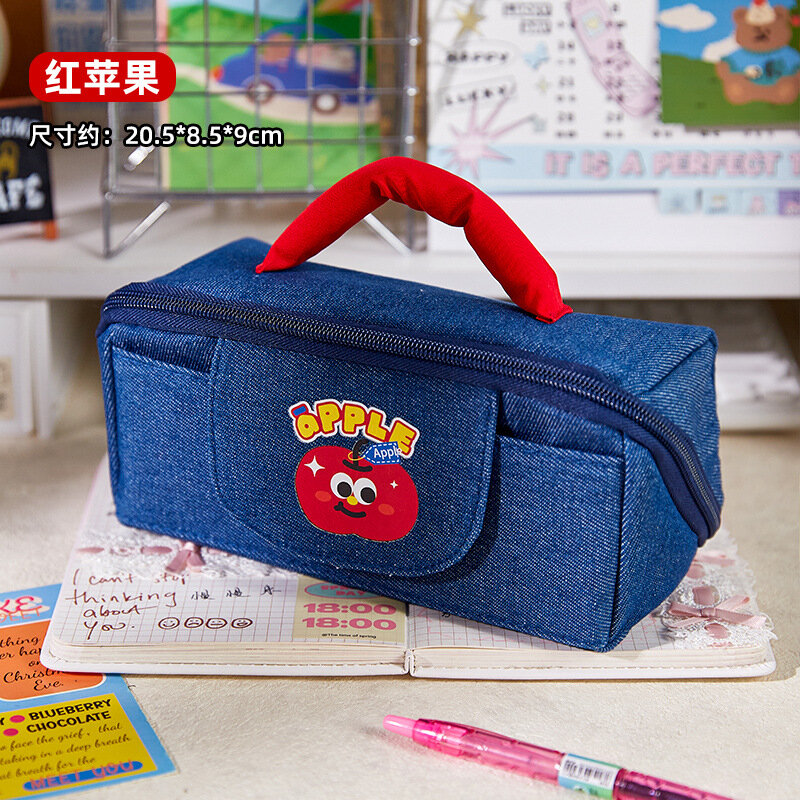 Пенал "Apple Denim Red", джинсовый, переносной, для младших классов