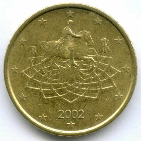 50 евроцентов 2002 год. Италия. Регулярный выпуск. Тип 1. Нордик XF