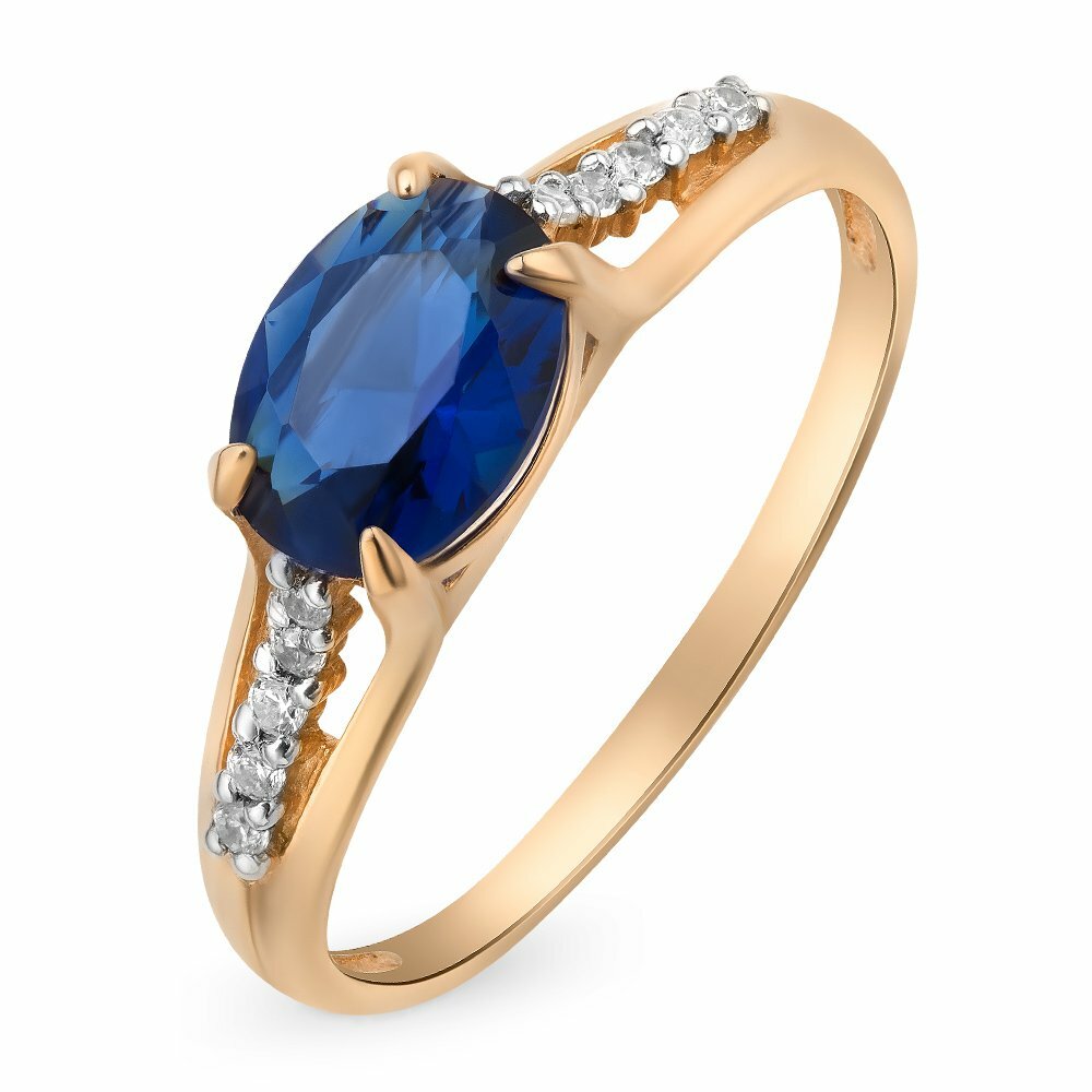 Кольцо, красное золото, 585 проба, родирование, бриллиант, сапфир