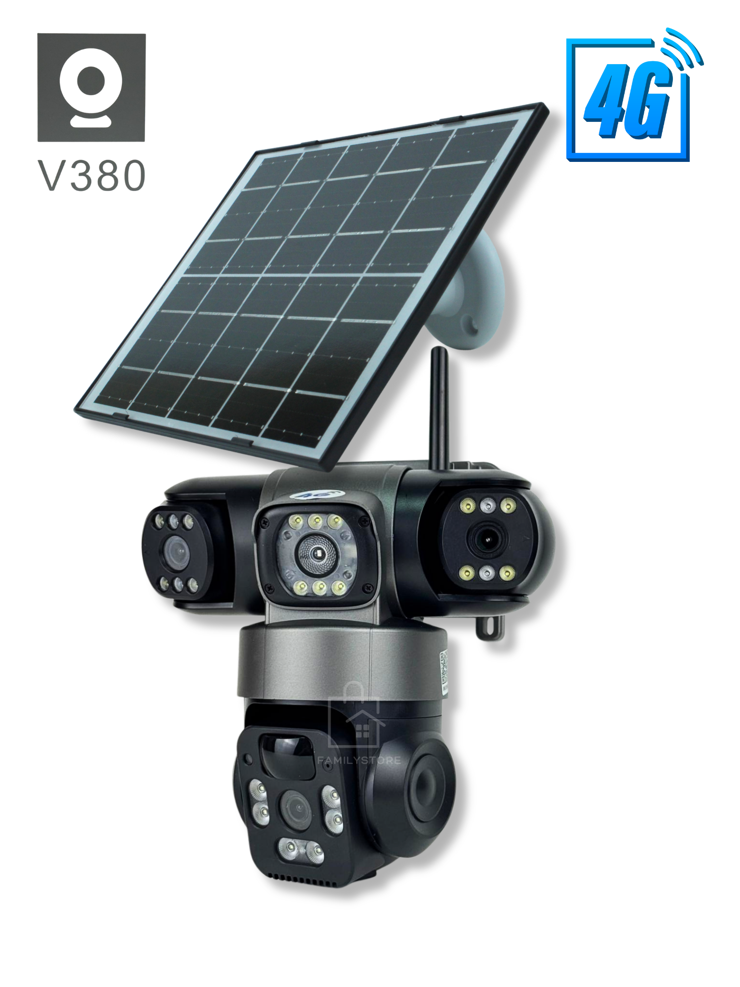 Уличная видеокамера тройная, поворотная, без слепых зон на солнечной батарее, 4 Мп, IP66, 12 ИК-светодиода