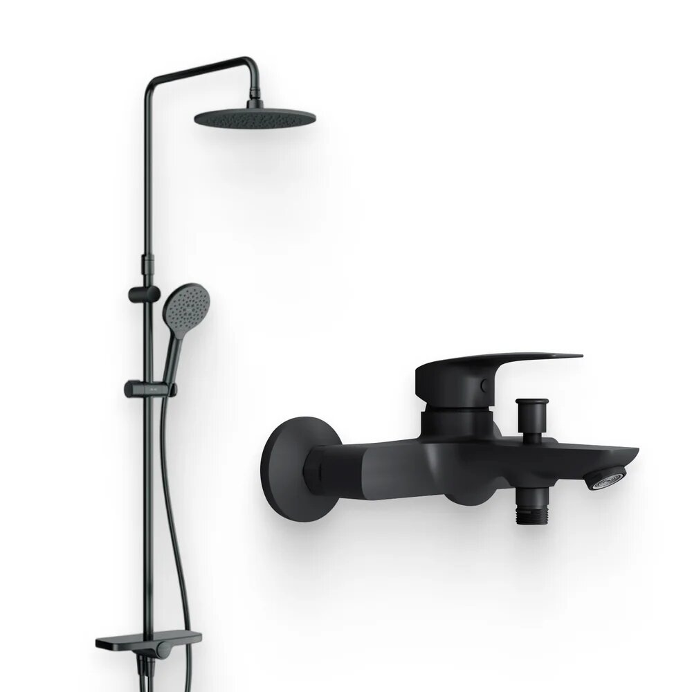 Душевой комплект Смеситель AM.PM Tender F45A10022 / Стойка Like F0780222, черная