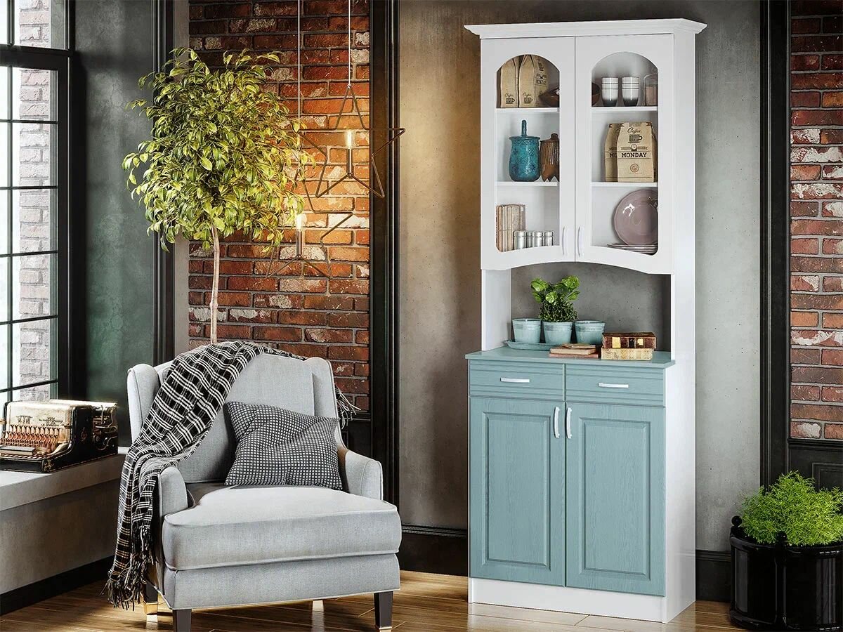 Буфет 2-х створчатый Констанция (Белый матовый/Голубой)