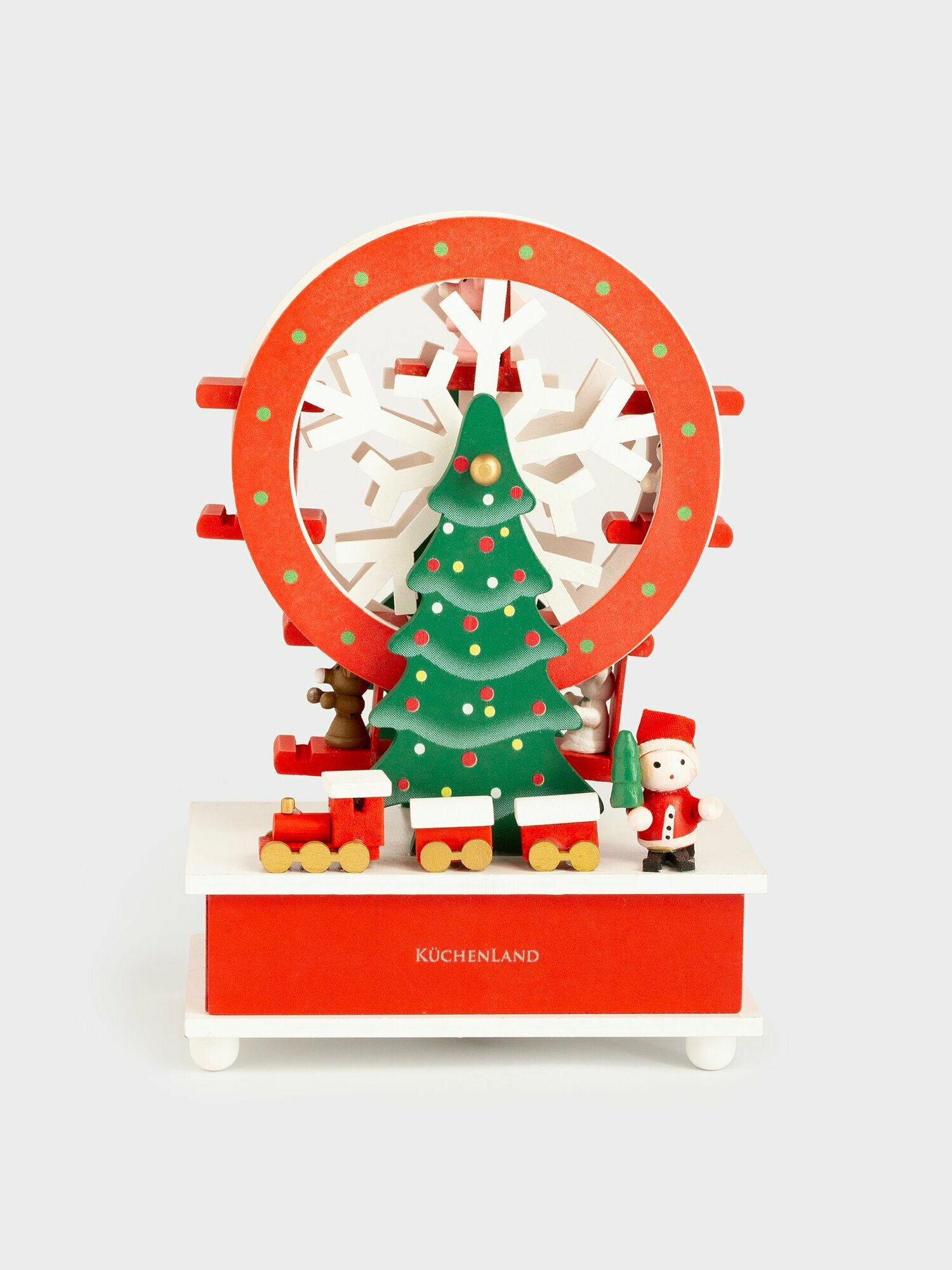 Статуэтка музыкальная, 20 см, заводная, МДФ, красно-белая, Карусель-елка, Christmas style