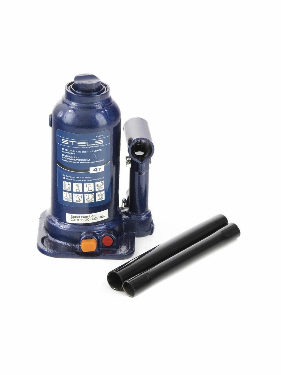 Домкрат гидравлический бутылочный телескопический, 4 т, подъем 170-420 мм Stels 51145