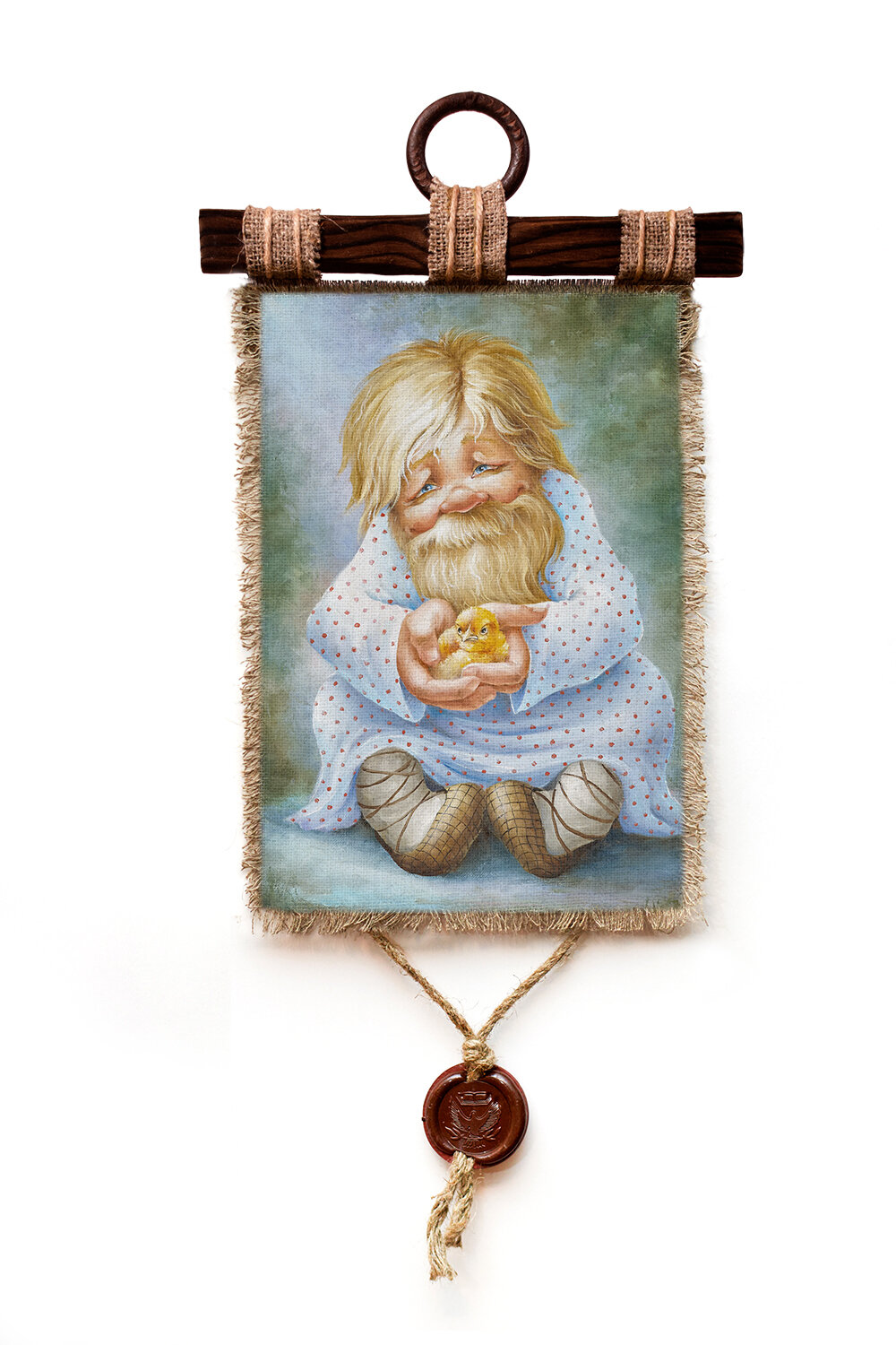 Панно ручной работы Универсальный свиток / Дедок с цыпленком, А4