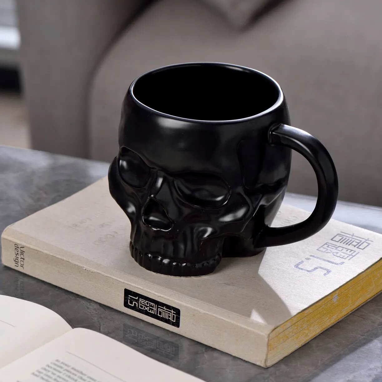 Готическая новинка, кружка с черепом и золотыми ручками, керамическая кружка с головой скелета на Хэллоуин, кофейная кружка, чашка для молока для завтрака, 501-600 мл, Черный