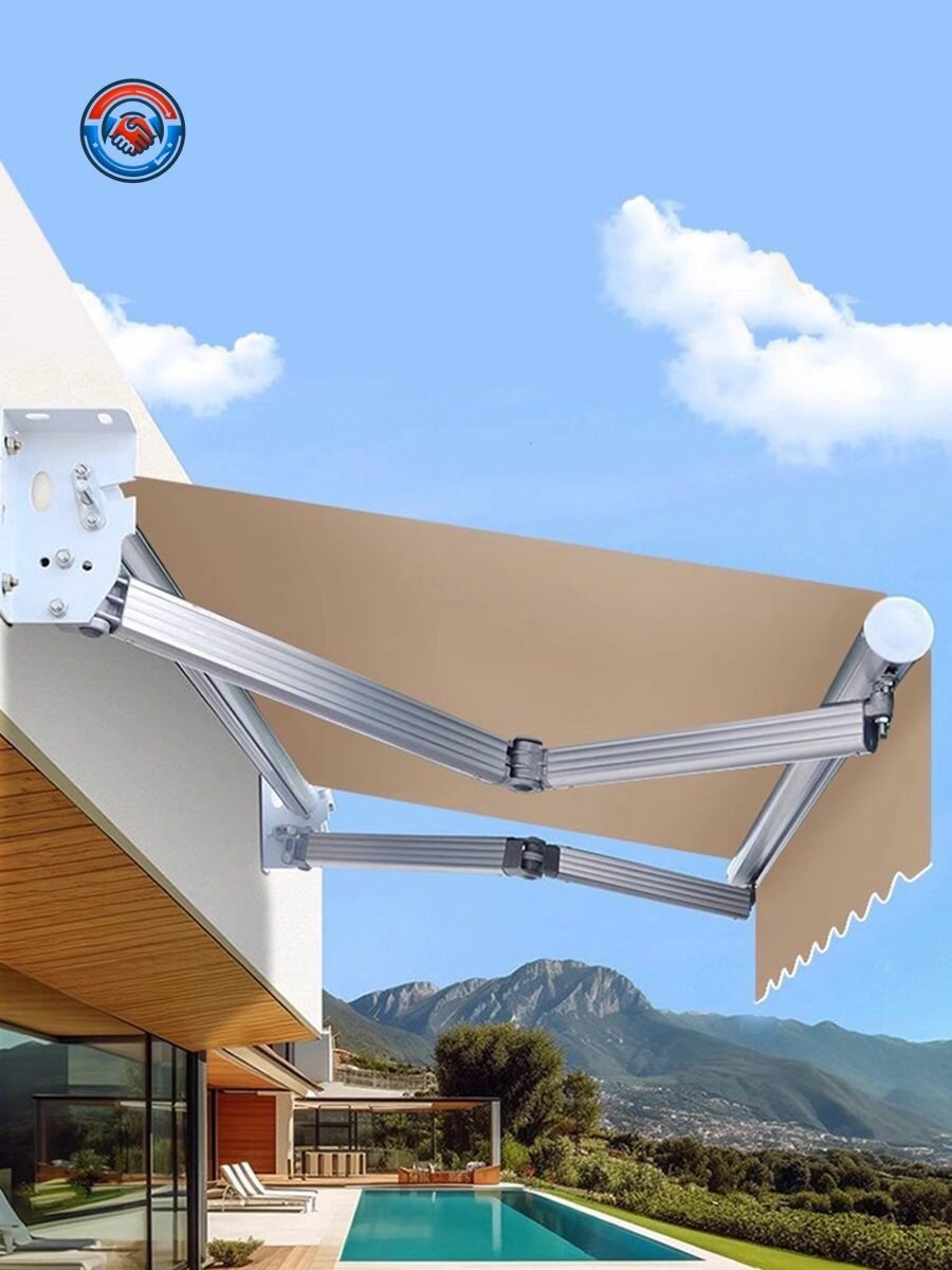 Тент маркиза выдвижная 3х2,5 м, трехцветный ПВХ-полотно, алюминиевый кронштейн, солнцезащита и водоотталкивающий эффект, навес для террасы, дачи, кафе и летней веранды