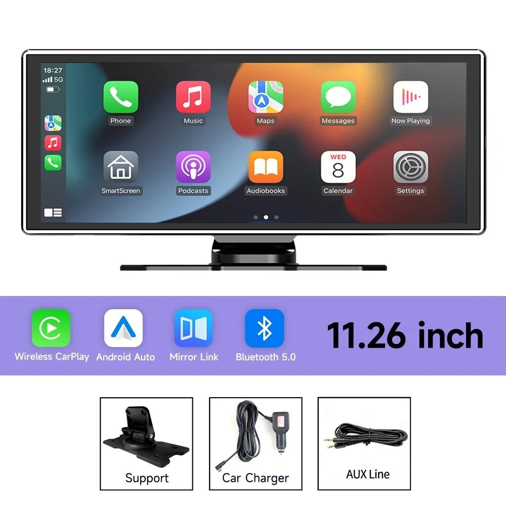 11,26-дюймовый IPS сенсорный экран CarPlay радио мультимедийный видеоплеер портативный беспроводной Carplay Android Auto автомобильный радиоприемник MP5 плеер, H508