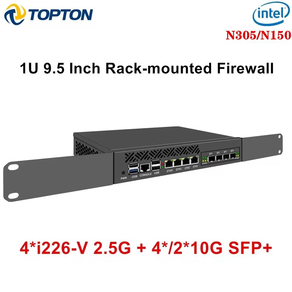 Topton 1U-9.5-4L Мини-ПК No Ram No Storage, N150 2x10G SFP