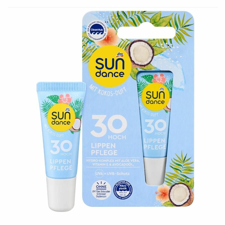 Бальзам для губ SUNDANCE, с ароматом кокоса, SPF 30, 10мл, 1шт