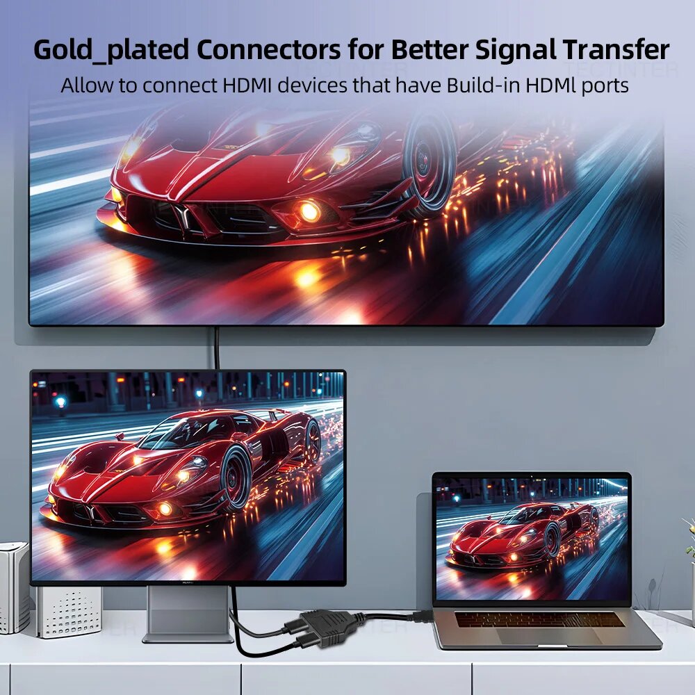 HDMI кабель-разветвитель TECTINTER для Xbox, PS4, PS3, DVD, ПК, ноутбука, телевизора 1 вход 2 выхода 1080P черный — фото 1