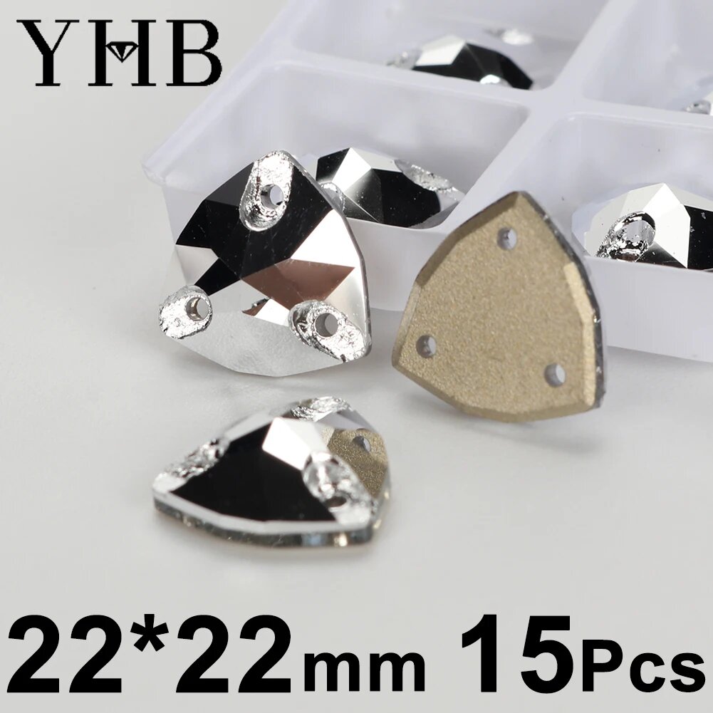 Швейные камни Rolivi стеклянные серебристые Fat Triangle 22mm