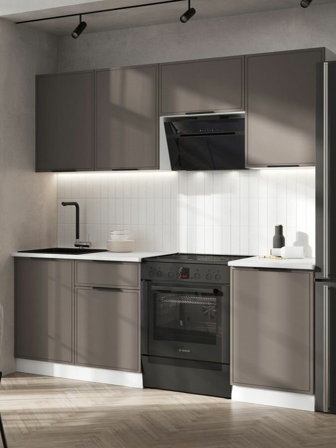 Кухонный гарнитур 2,1м (490) Николь холст вулканический, белый со столешницей, МИФ