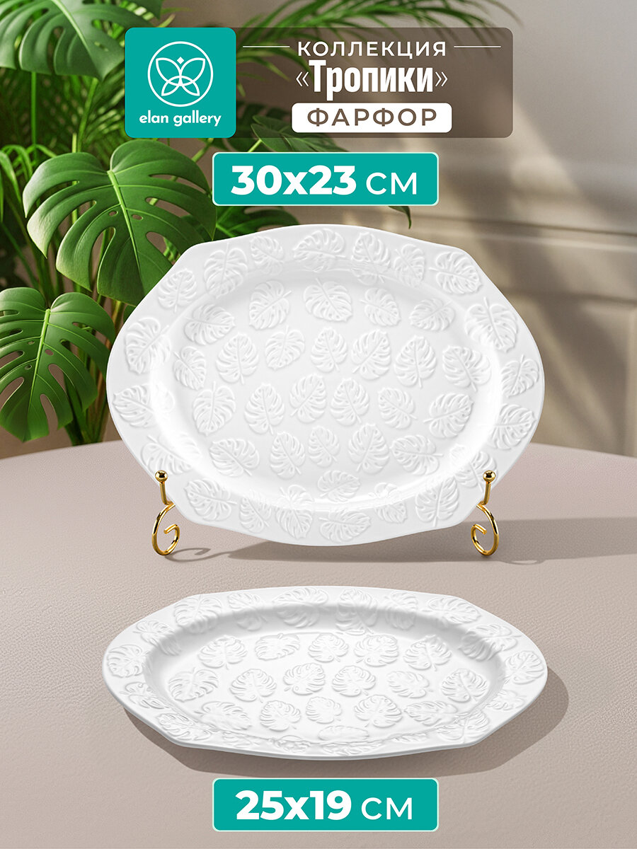 Блюдо сервировочное 2 предмета Elan Gallery Тропики, 25,5х19х2 см и 30,5х23х2 см, фарфор, набор