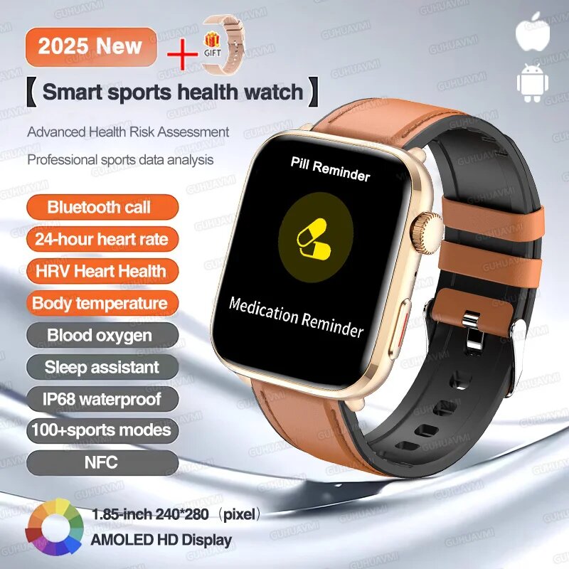 Умные часы Smart sports health watch, Gold Leather