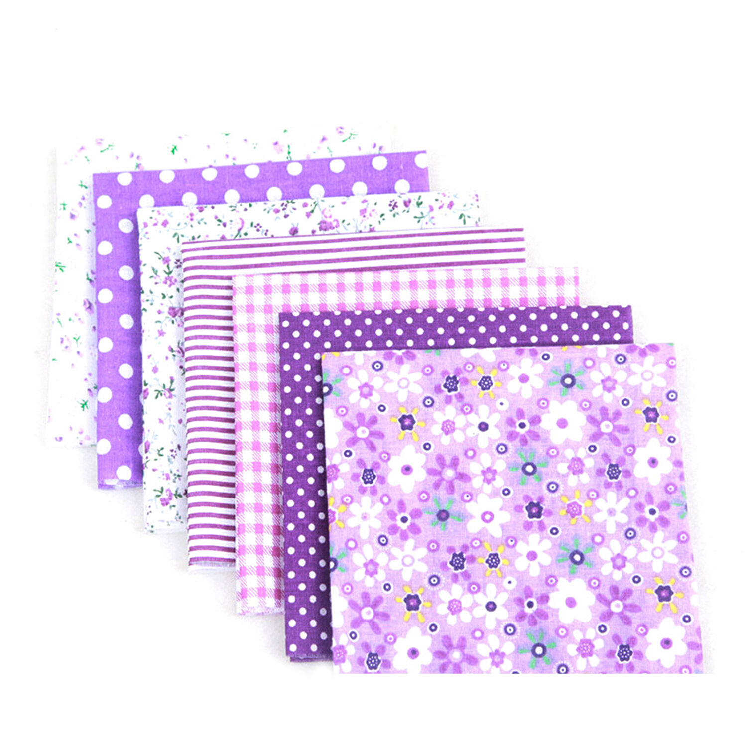 7Pcs/Set Ткань хлопковая для подшивки и ковриков с аппликациями в разных узорах, для ручного творчества, размер 250x250mm, цвета: Красный, Желтый, Синий, Розовый, Фиолетовый, Коричневый, Тёмно-синий, Черный, Серый, Зеленый