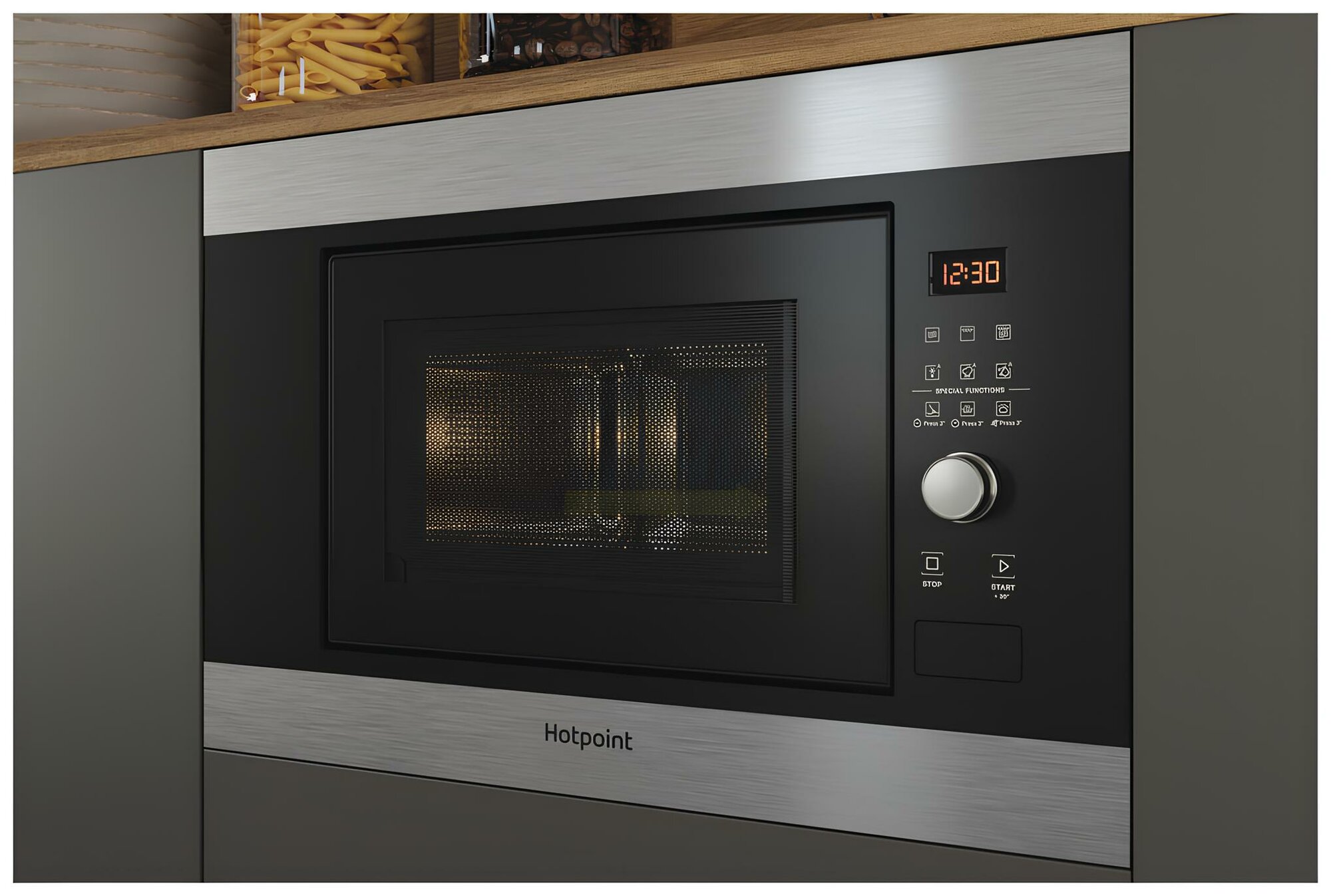 Микроволновая печь Hotpoint MF20G IX HA , встраиваемая, нержавеющая сталь, гриль
