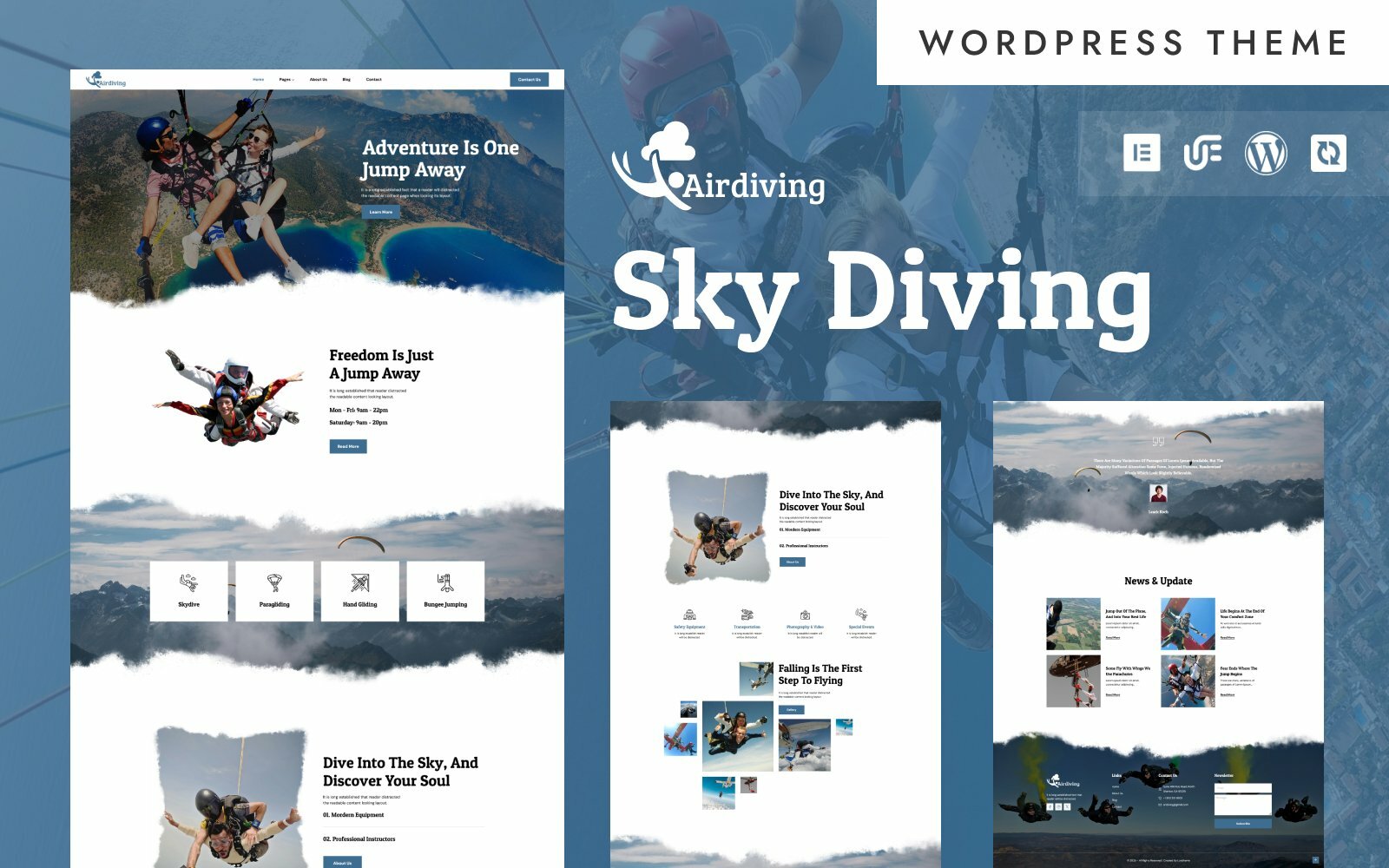 Подарочный сертификат на Шаблон для сайта Вордпресс с демоконтентом Airdiving - Paragliding, Skydiving & Adventure WordPress Elementor Theme WordPress Theme