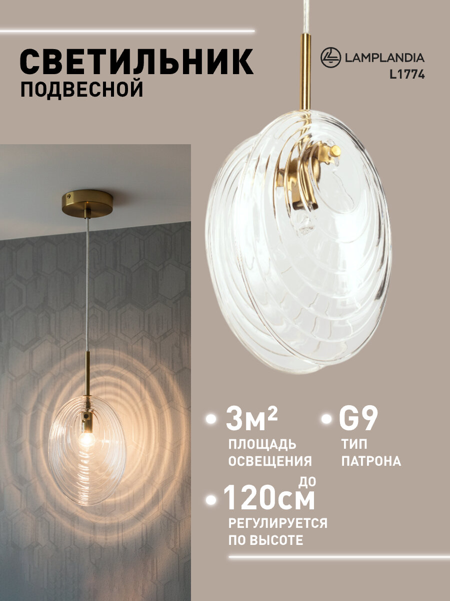Светильник подвесной Lamplandia L1774 SHELL GOLD CLEAR, G9*1 макс 25Вт