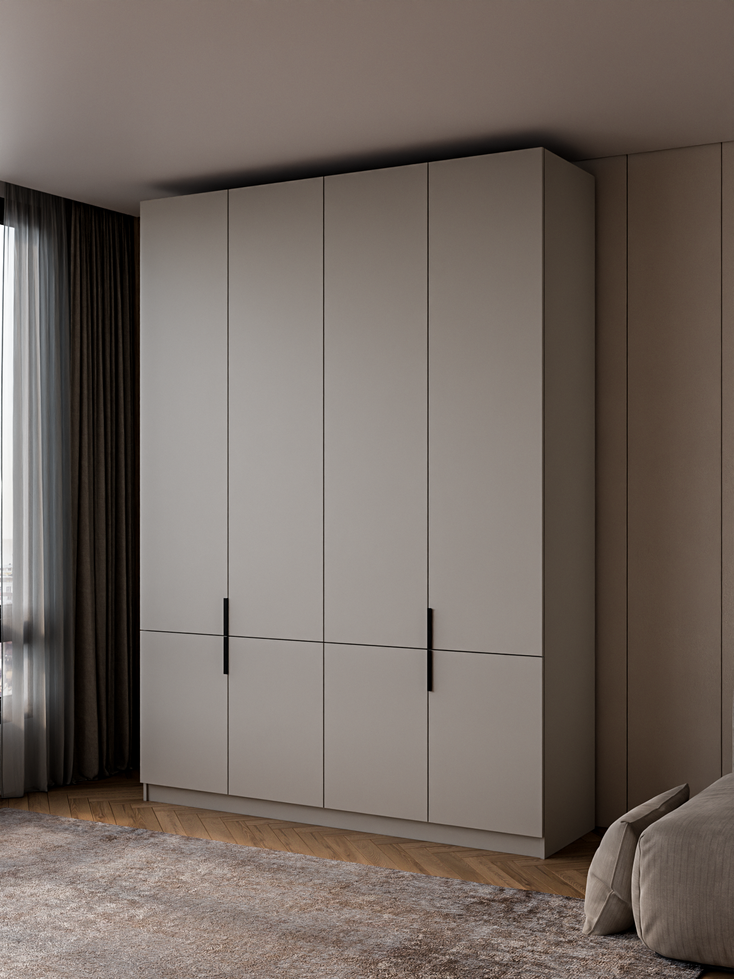 Шкаф распашной Софина | Корпус ЛДСП Кашемир| Фасад ЛДСП Кашемир | Ручка торцевая чёрная