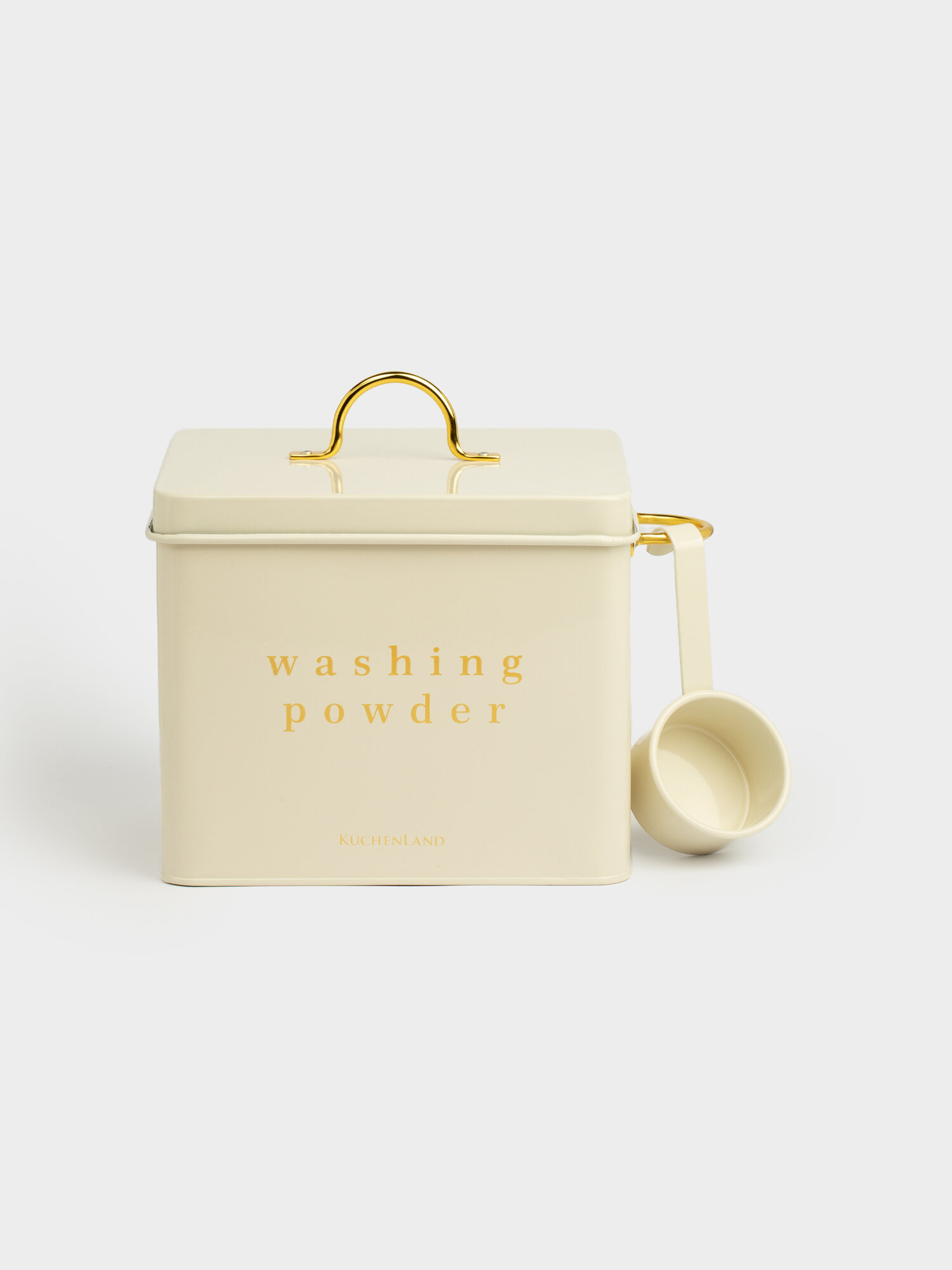 Контейнер для стирального порошка, 4 л, с мерной ложкой, металл, белый, Compact gold, Kuchenland