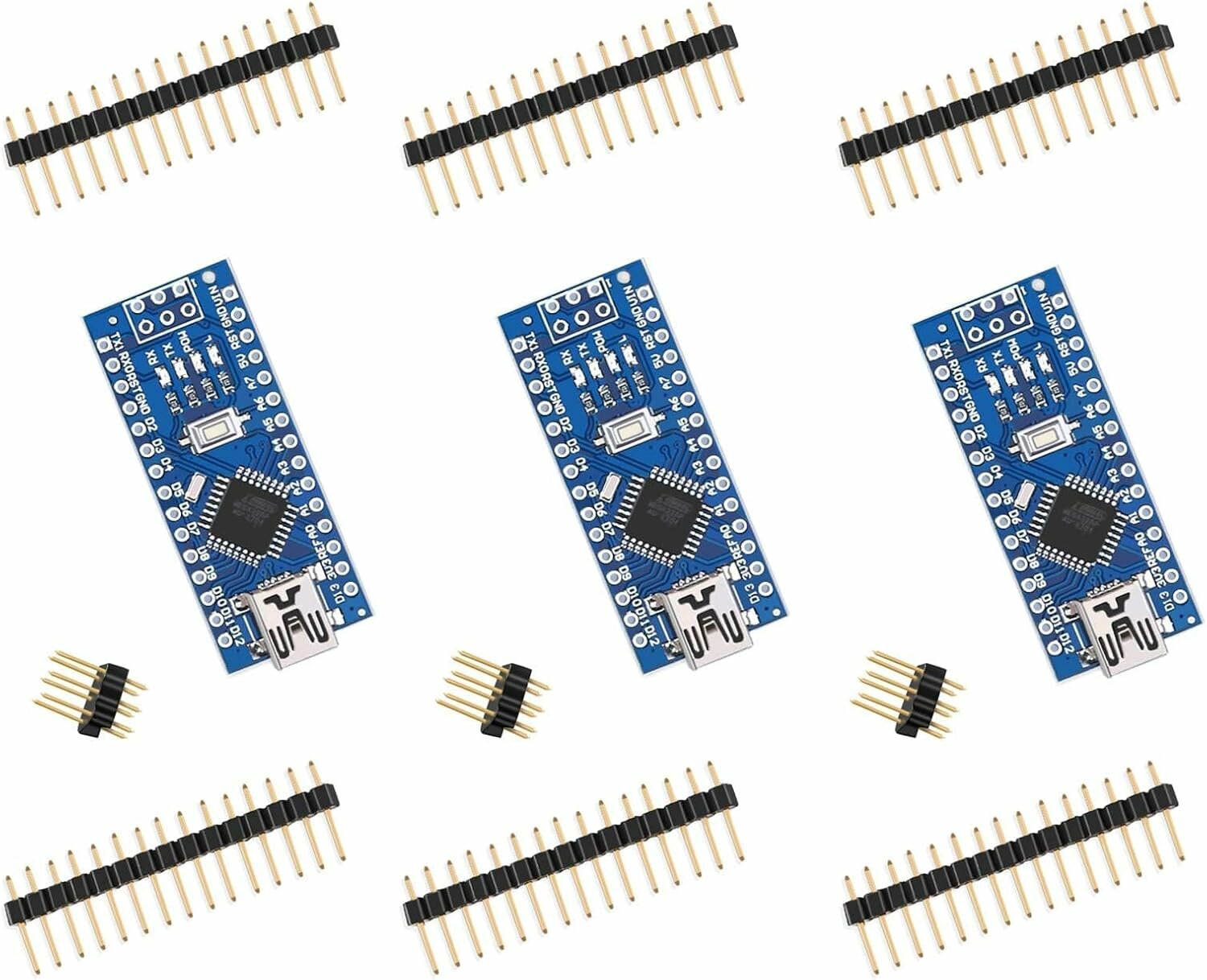 3pcs Плата Nano CH340/ATmega328p, 3 шт. Полный аналог Arduino Nano V3.0. Мини-контроллер для проектов, без кабеля. Совместимость с IDE, ATmega328P, память 32K