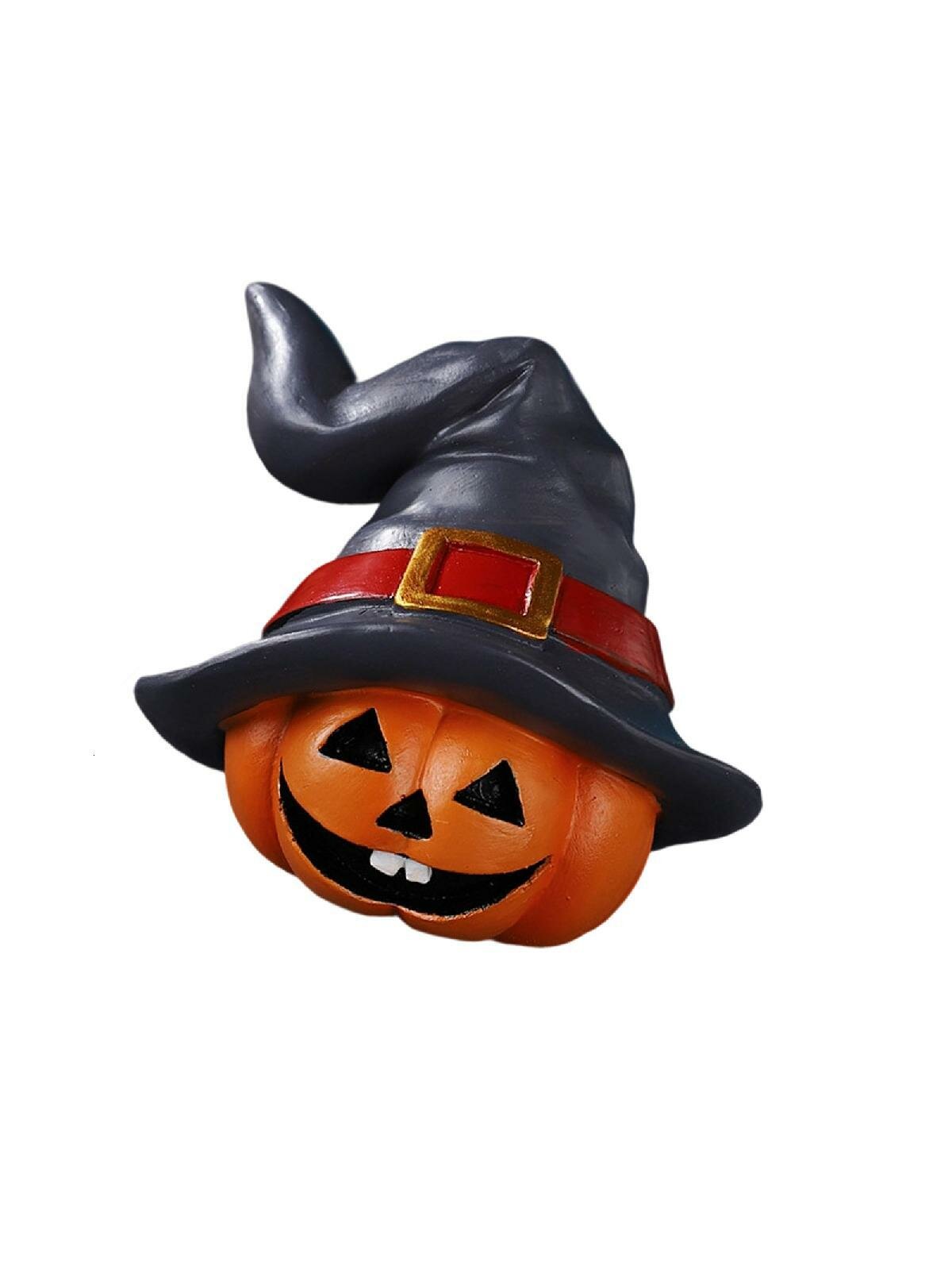 Готическая статуэтка из смолы "Тыква со шляпой ведьмы" Праздничное украшение для дома и офиса