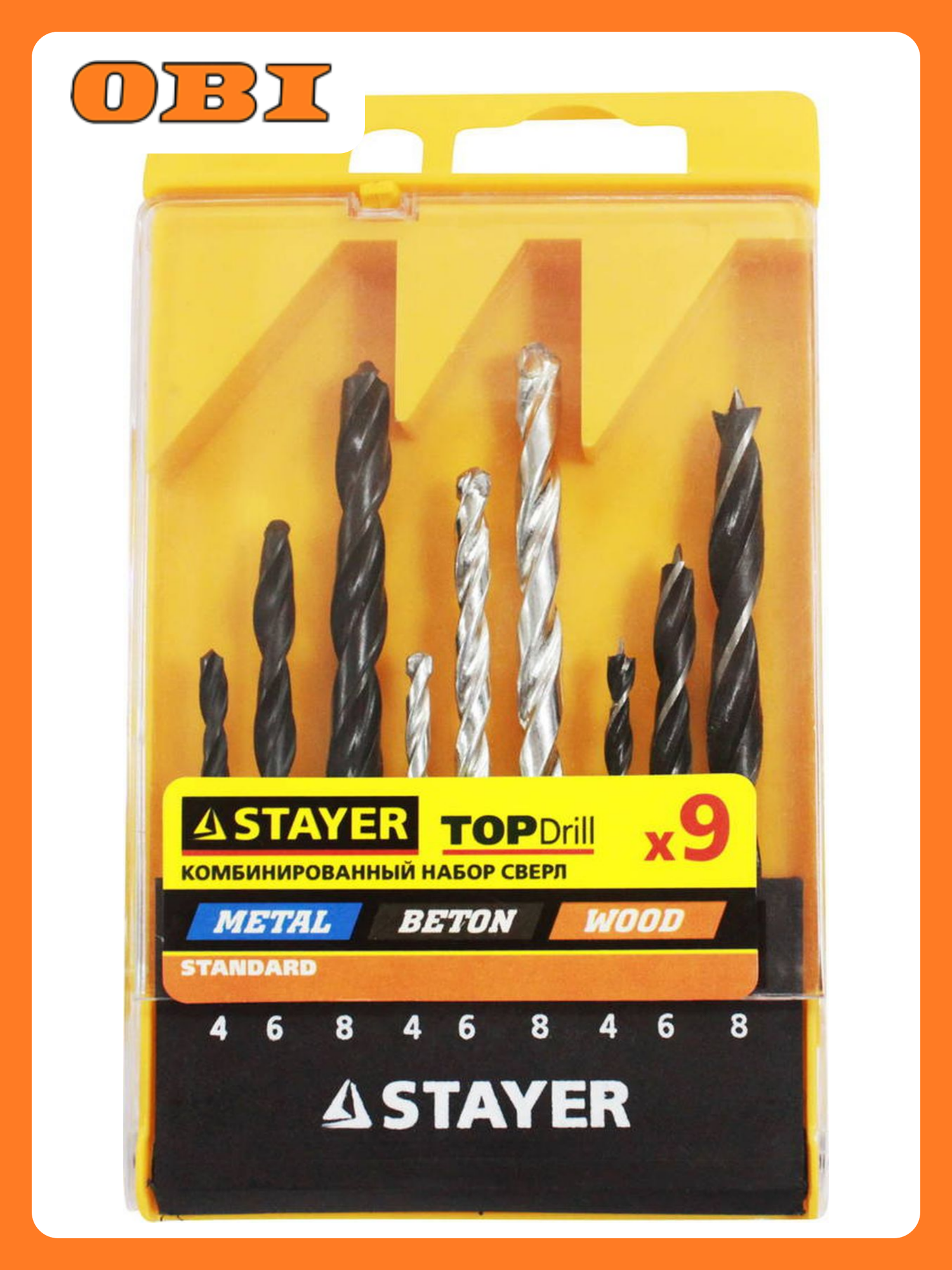 Набор свёрл STAYER комбинированный 4-6-8 мм, 9 шт.