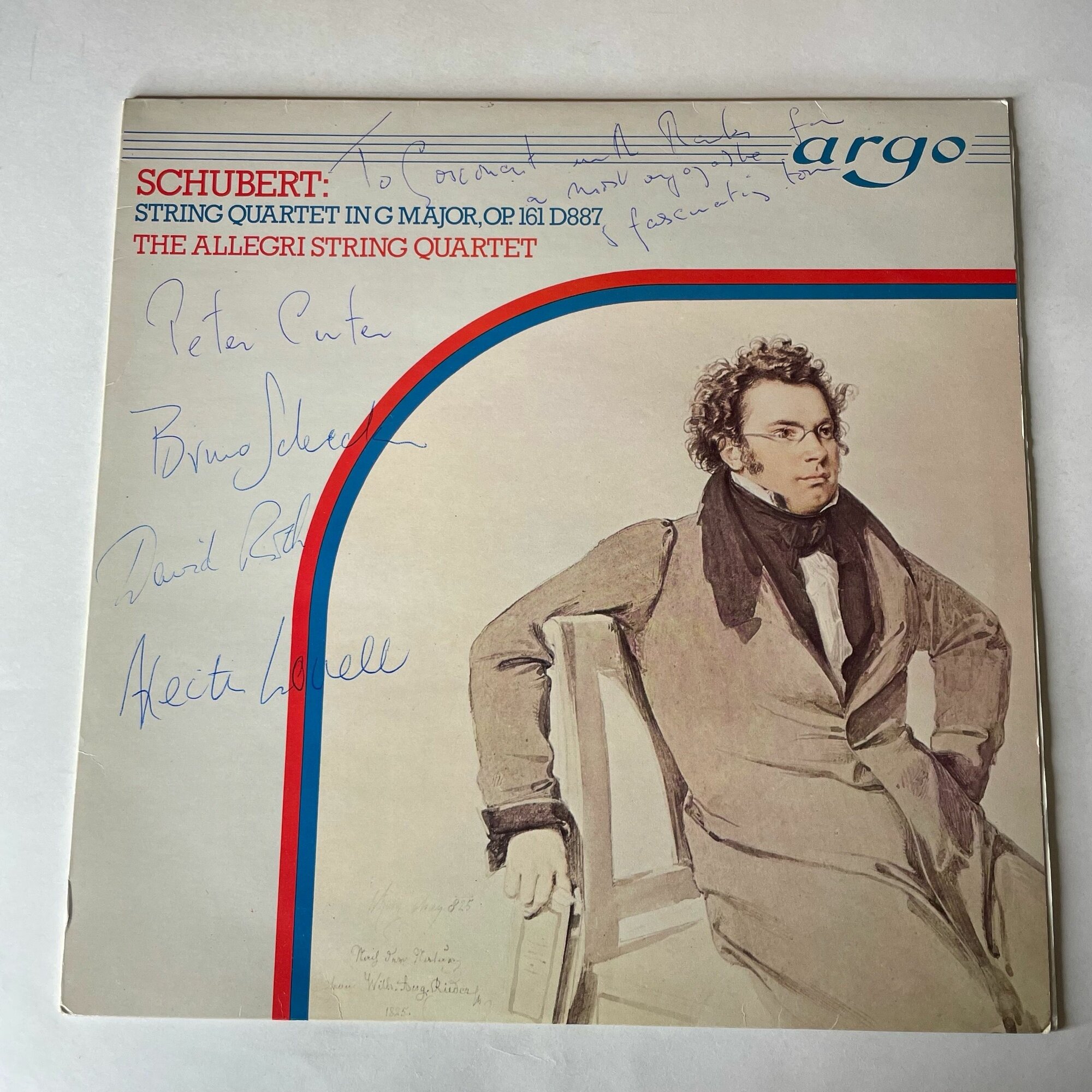 Винтажная виниловая пластинка LP The Allegri String Quartet, Franz Schubert Шуберт, String Quartet In G Major, Op. 161 D887 (Нидерланды 1980)