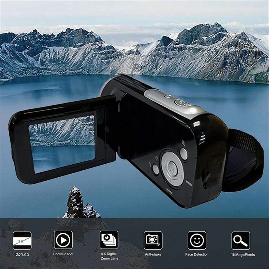 Цифровая видеокамера 1080P 16MP с 16X цифровым зумом Mini DV, 2" TFT ЖК-дисплей, видеокамера фото/видео, черная