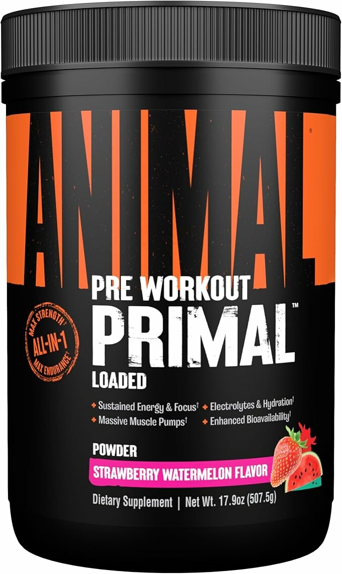 Порошок предтренировочного комплекса Animal Primal, максимальная сила и выносливость, клубника и арбуз, 507.5 г