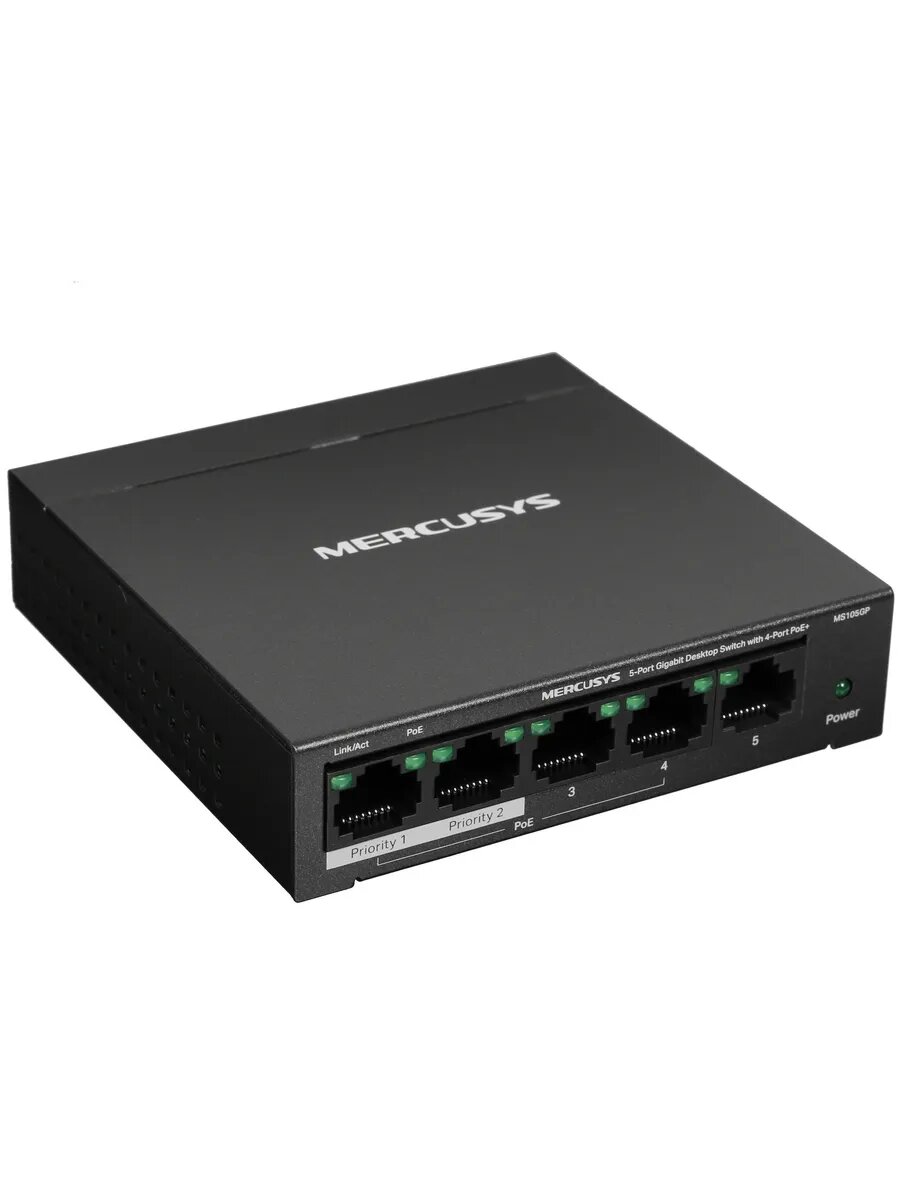 Коммутатор настольный 5 портовый MS105GP 4 порта PoE+