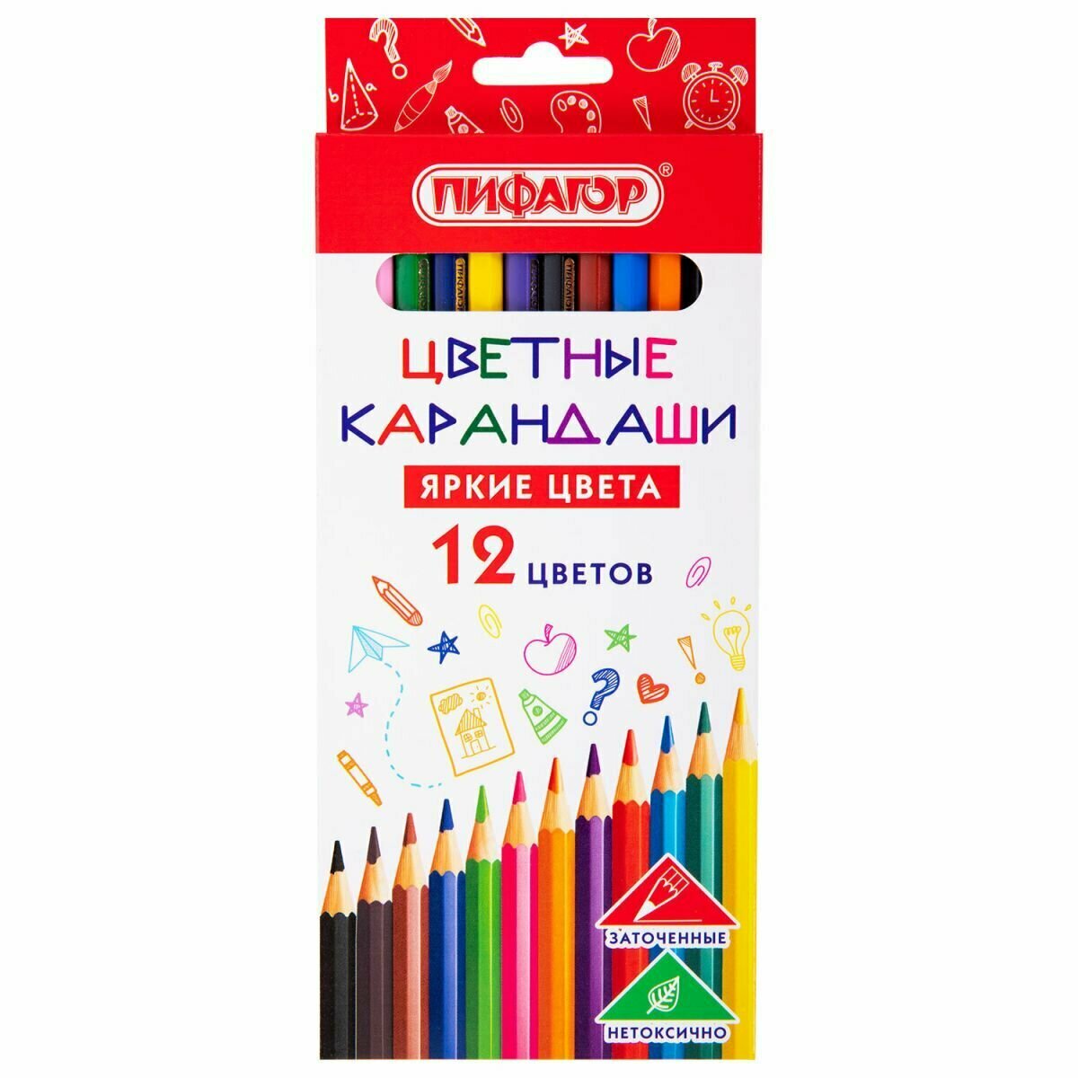 Пифагор Набор из 12 шт, Карандаши цветные пифагор ЭКО "классик", 12 цветов, шестигранные, 182048
