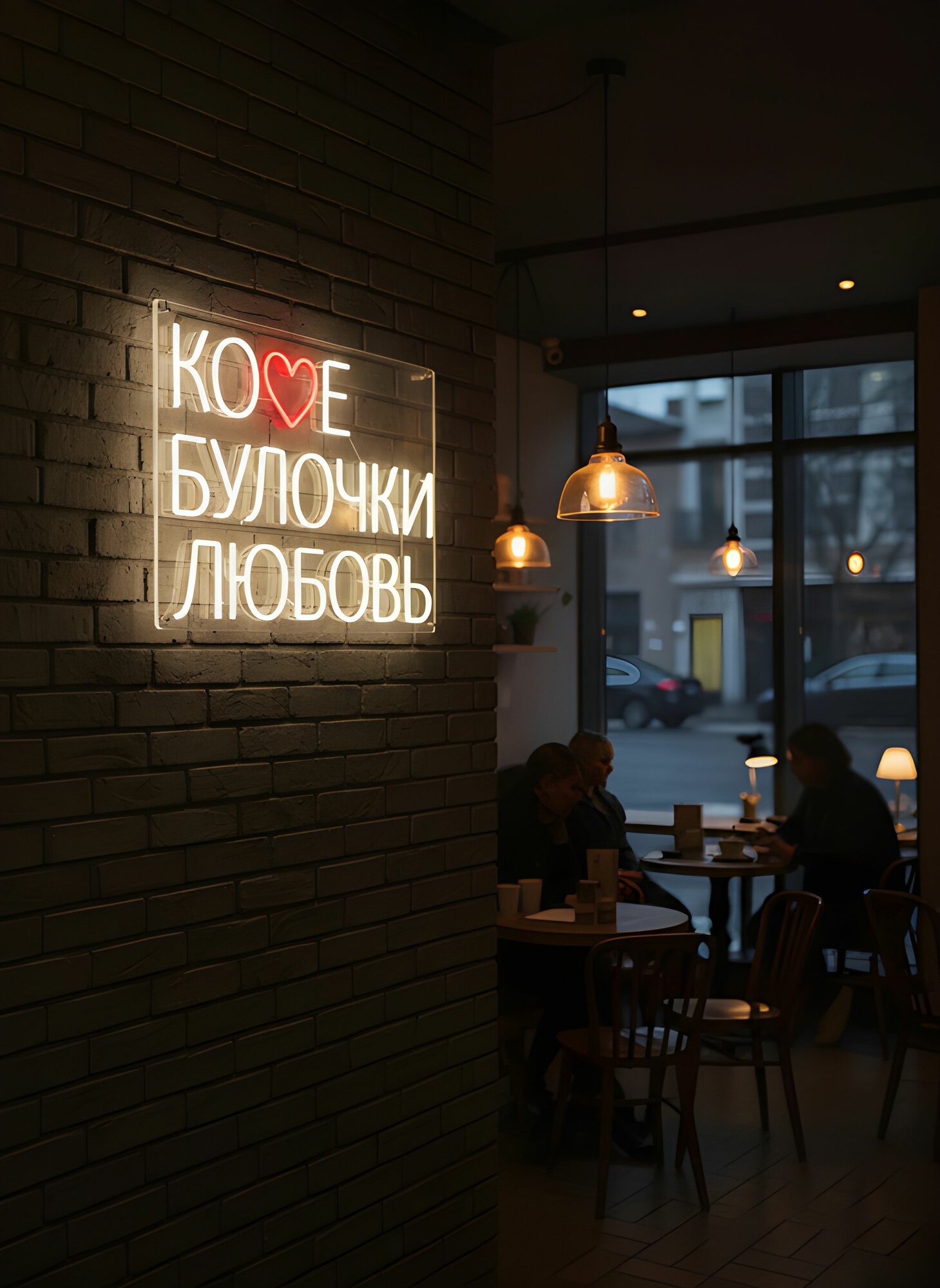 Неоновая вывеска "Кофе, булочки, любовь" 66 х 44 см, неоновая надпись, LED светильник для кофейни и кафе