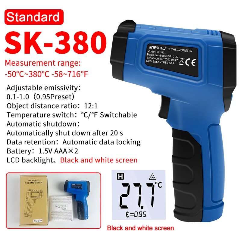 SNAKOL SK-380 Лазерный термометр, 12:1, -50°C~380°C