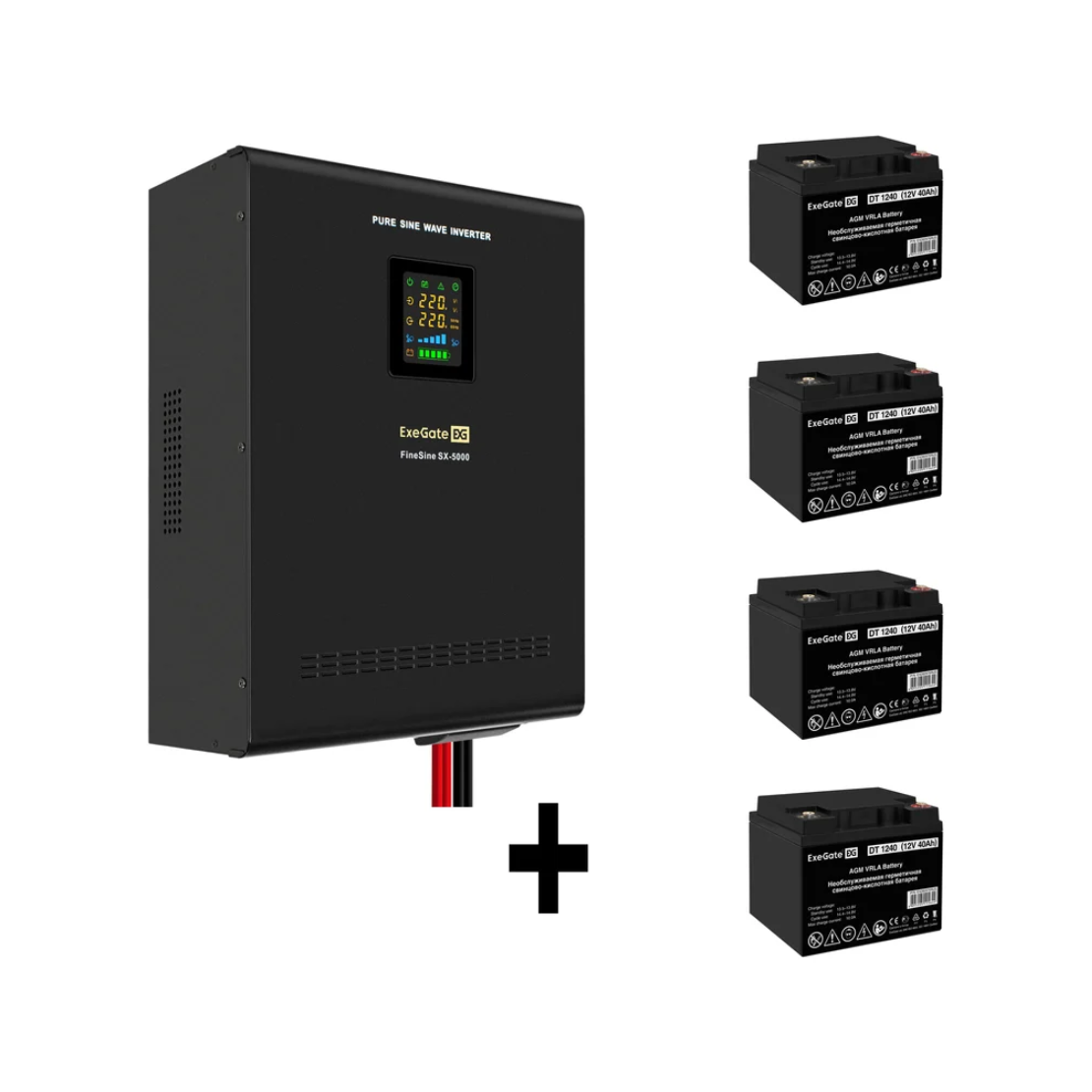 Комплект ИБП EX296004RUS + батарея 40Aч EX282976RUS ExeGate FineSine SX-5000. LCD. AVR.2SH. T 5000 ВА/3500 Вт, черный